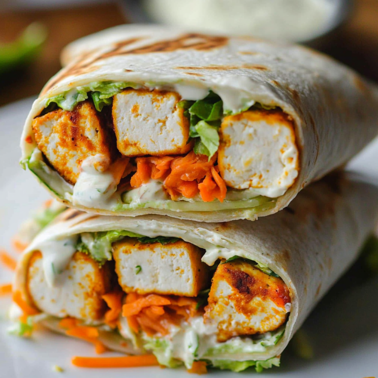 Buffalo Tofu Wrap with Easy Vegan Ranch